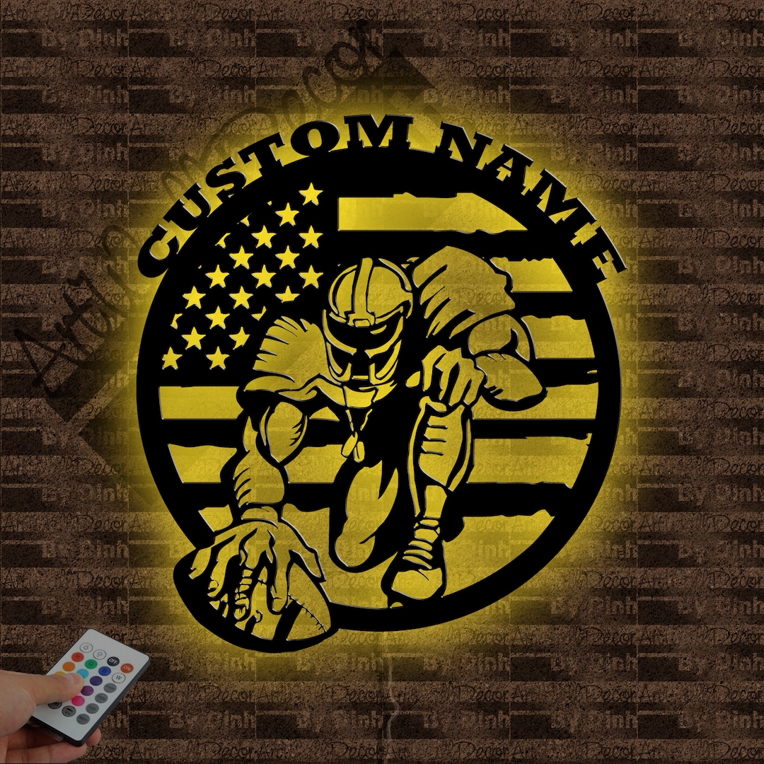 Custom American Football Metal Sign LED, Football Metal Art Wall ...
