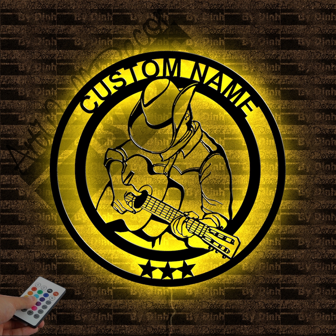 Custom Guitar Player Metal Sign LED Light, Guitar Metal Wall Art ...