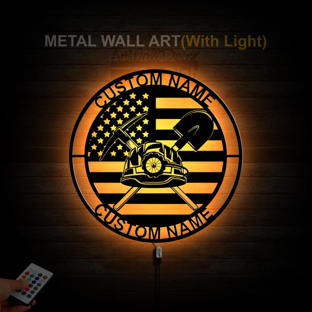 Personalized US Mining Metal Wall Art LED Lights Mining Metal Sign ...