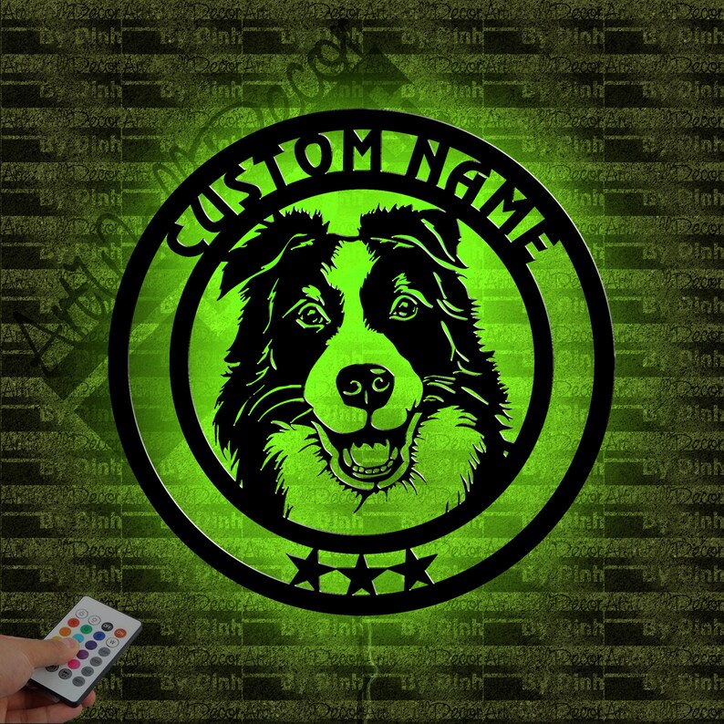 Personalized Border Collie Metal Wall Art LED Light, Border Collie ...