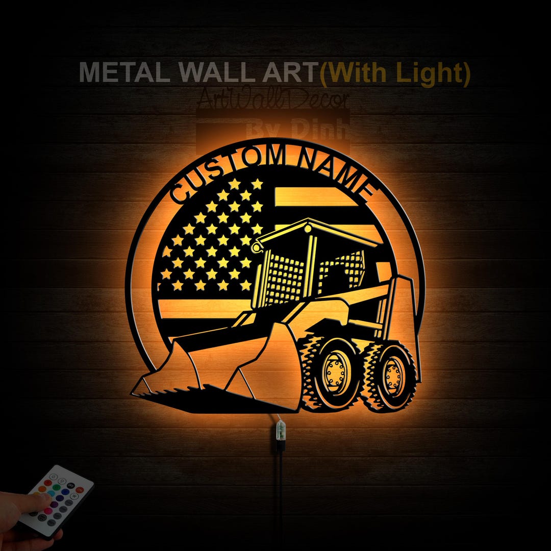 Personalized US Skid Steer Metal Wall Art LED Lights Skid Steer Metal ...