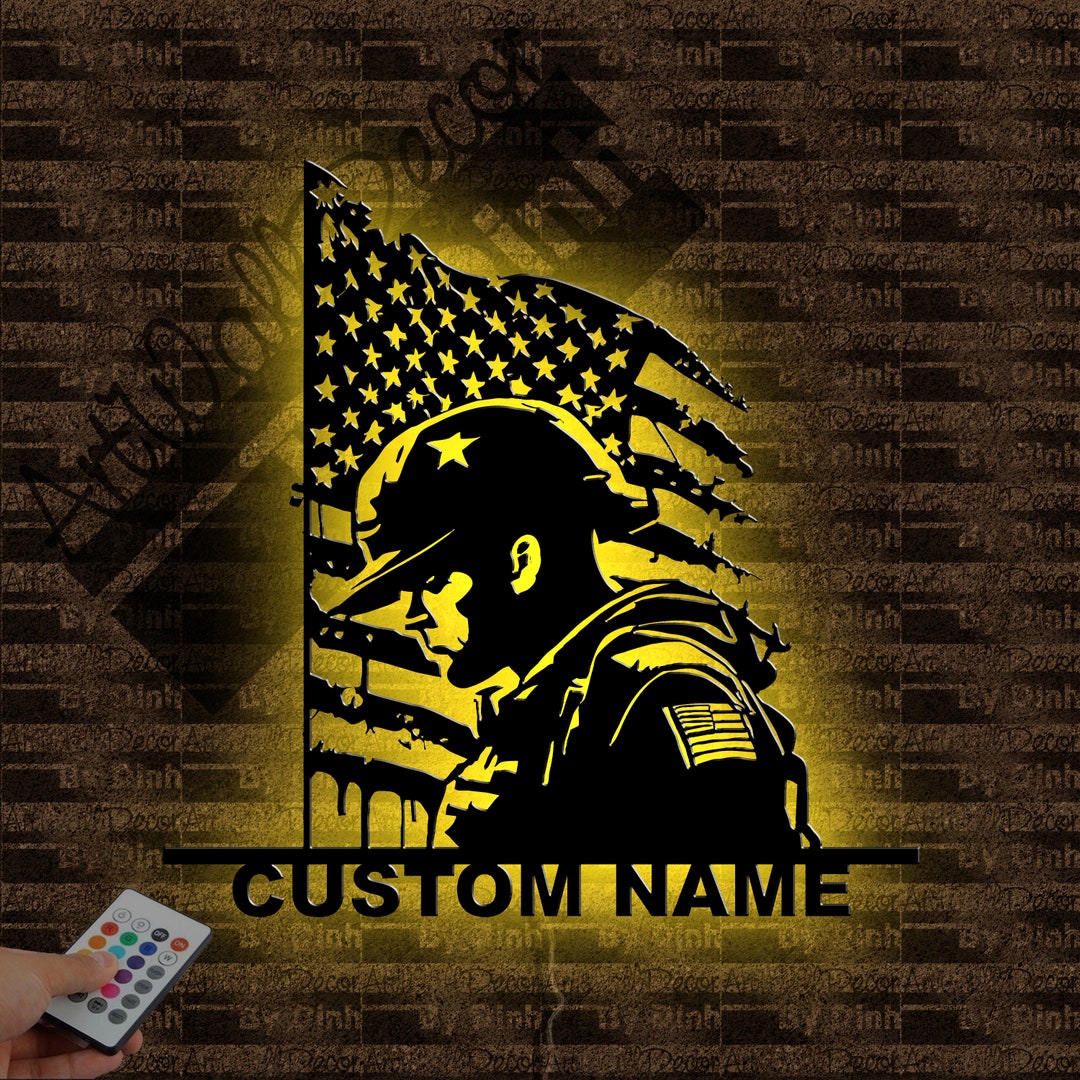 Personalized US Army Metal Sign LED Light, Military Metal Wall Art ...