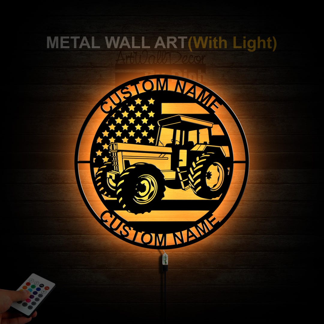 Personalized US Tractor Metal Wall Art LED Light Tractor Metal Sign ...