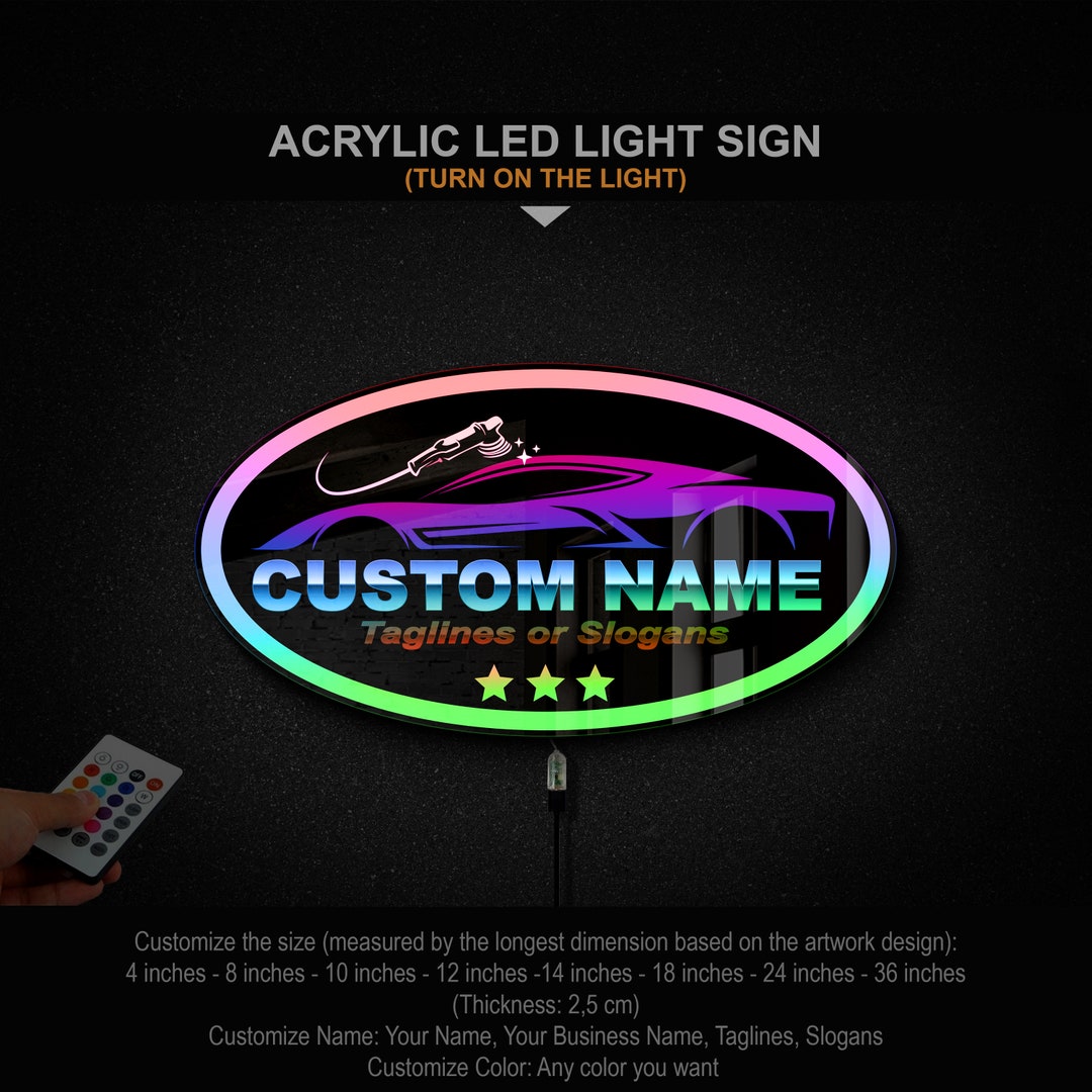 Custom Auto Detailing Car Led Light Sign Auto Detailing Logo Led Wall ...