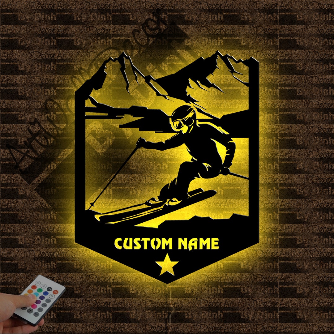 Personalized Skiing Metal Wall Art LED Light, Skiing Metal Sign, Skiing ...