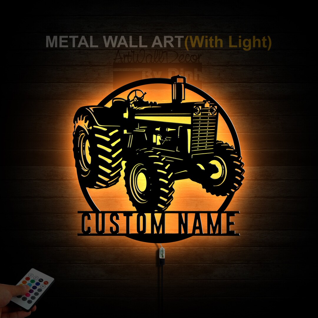 Custom Tractor Metal Sign LED Light Tractor Farmer Name Sign Tractors ...