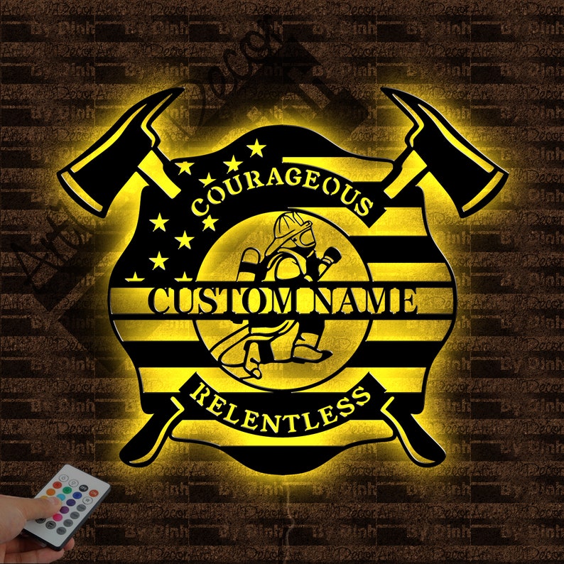 Custom Fire Dept Metal Wall Art LED Light, Firefighter Metal Sign, Fire ...