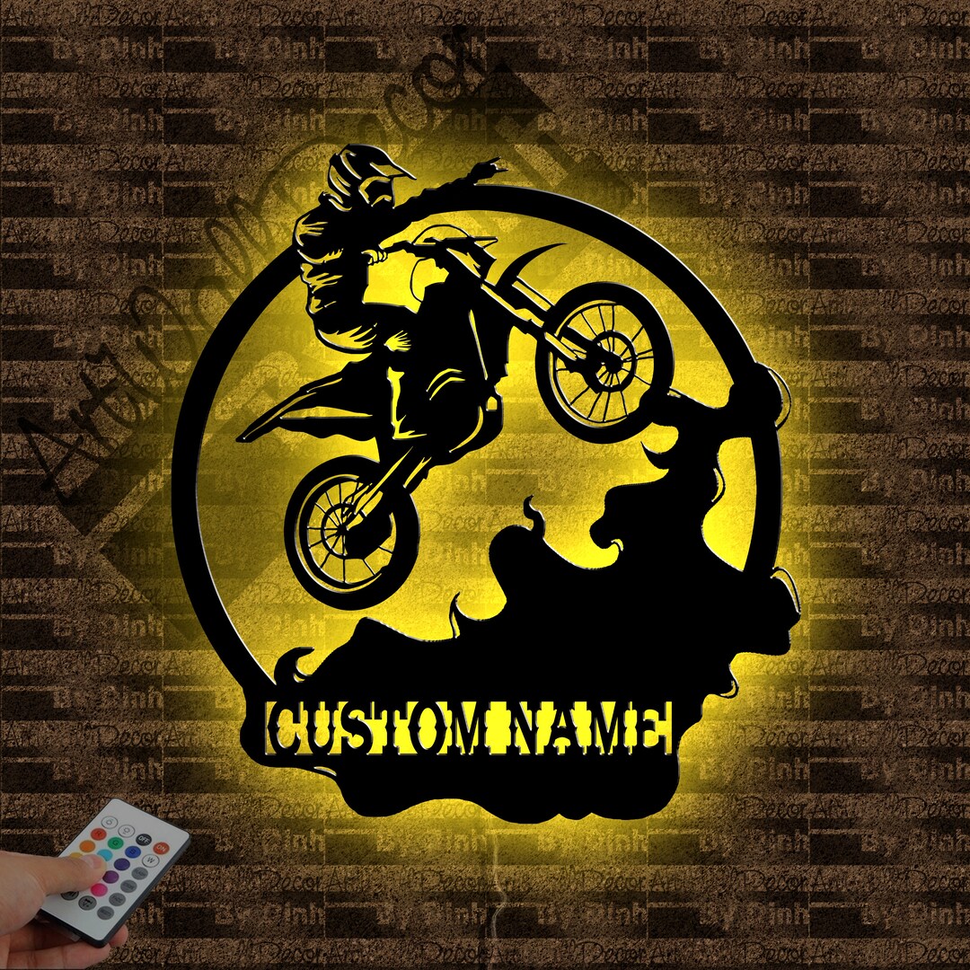 Custom Motocross Metal Wall Art LED Light, Motocross Metal Sign ...