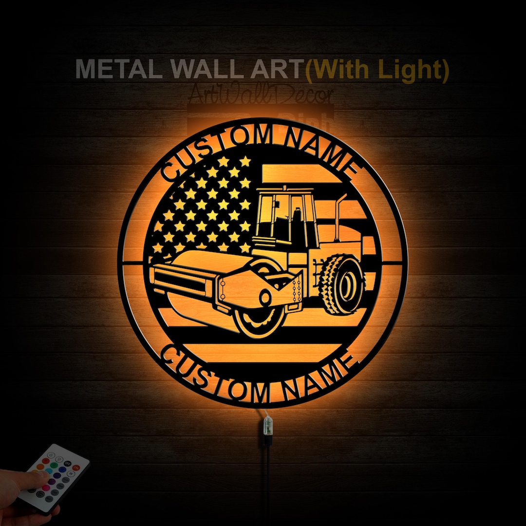 Personalized Road Roller Truck Metal Sign LED Light Road Roller Metal ...