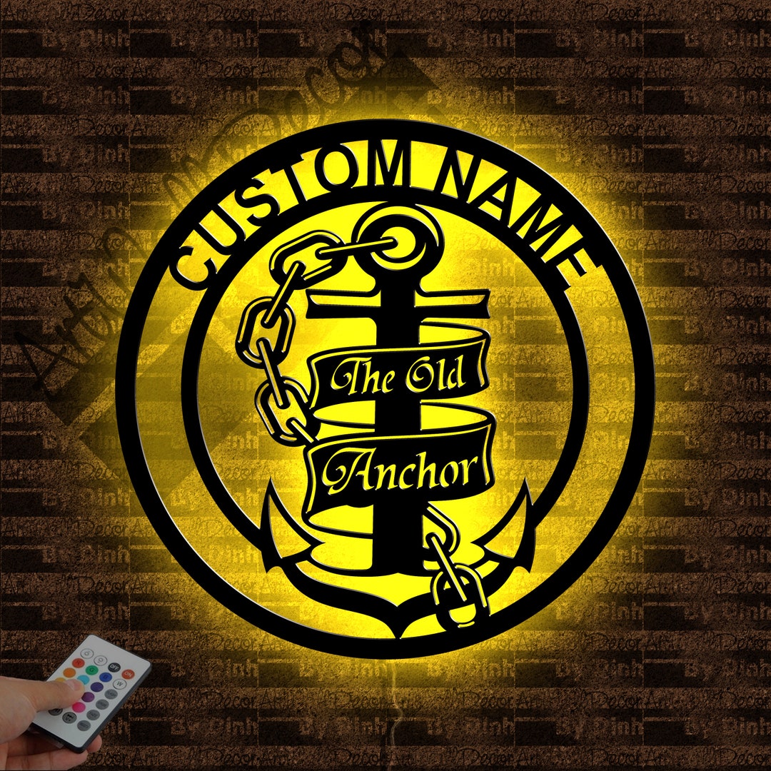 Custom Anchor Metal Wall Art LED Light, Boating Anchor Metal Sign ...