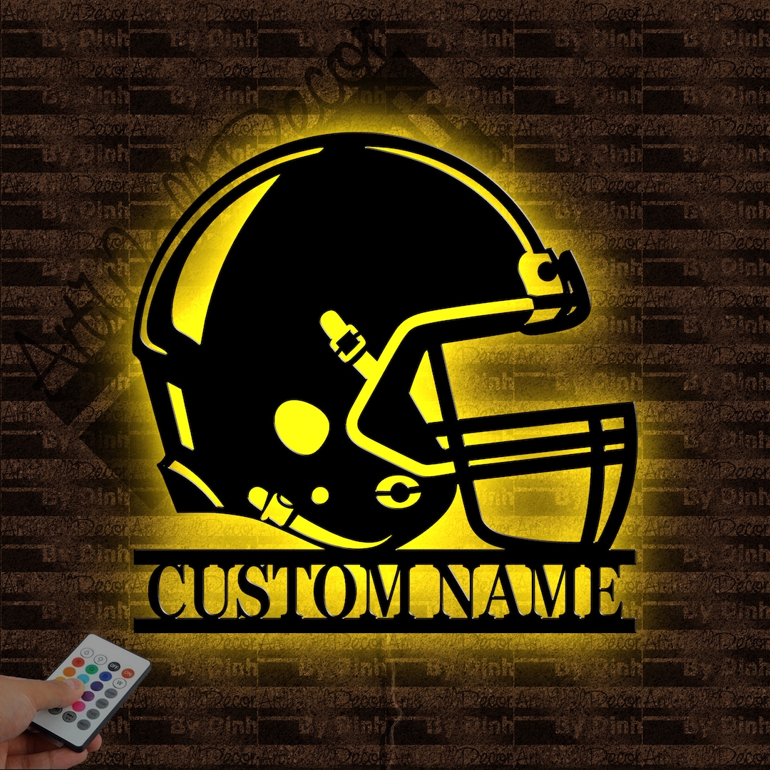 Custom Football Helmet Metal Sign LED Light, Football Helmet Metal Wall ...