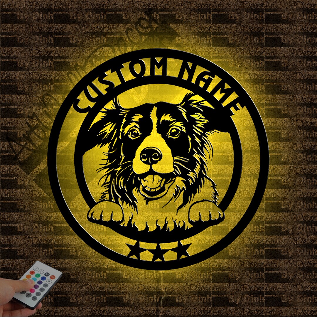 Personalized Border Collie Dog Metal Sign LED Light, Border Collie ...