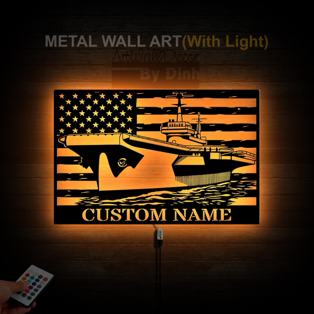 Personalized US Warship Metal Wall Art LED Light Battleship Metal Sign ...