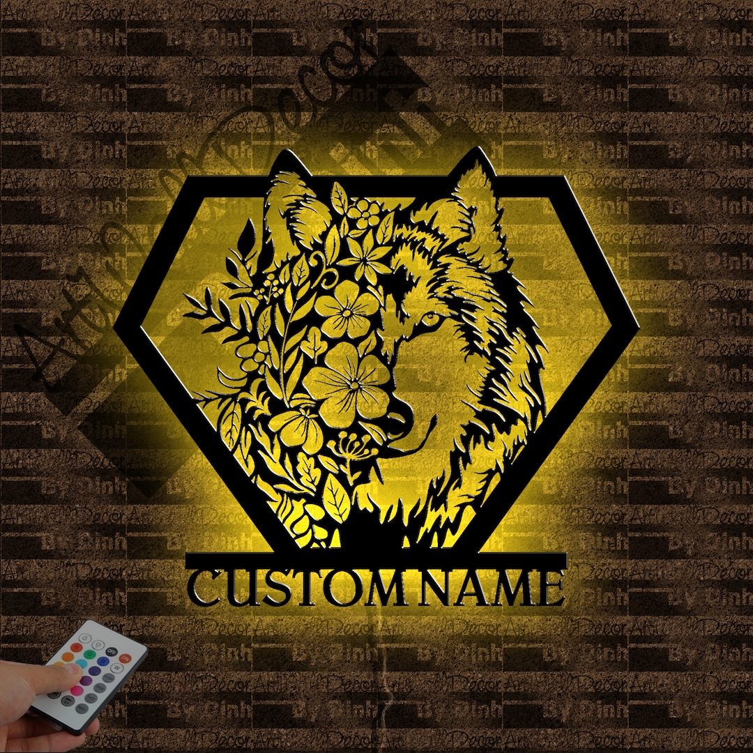 Custom Wolf Metal Wall Art LED Light, Wolf Metal Sign, Wolf Wall Decor ...