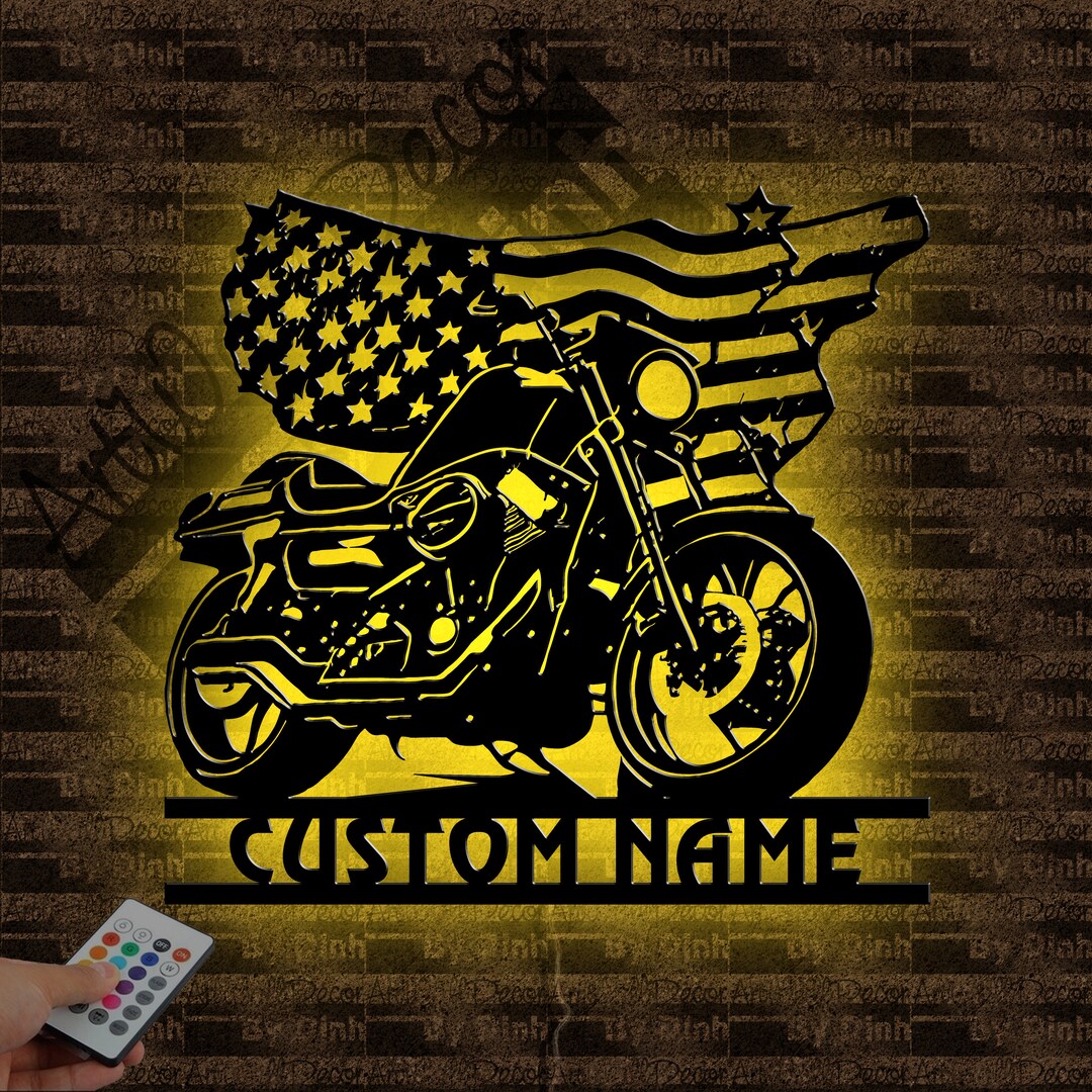 Personalized US Motorcycle Metal Sign LED Light, Motorcycle Metal Wall ...