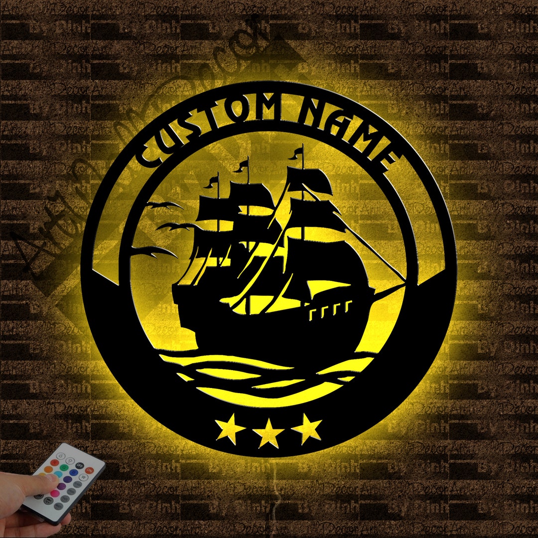 Personalized Nautical Metal Wall Art LED Light, Nautical Metal Sign ...