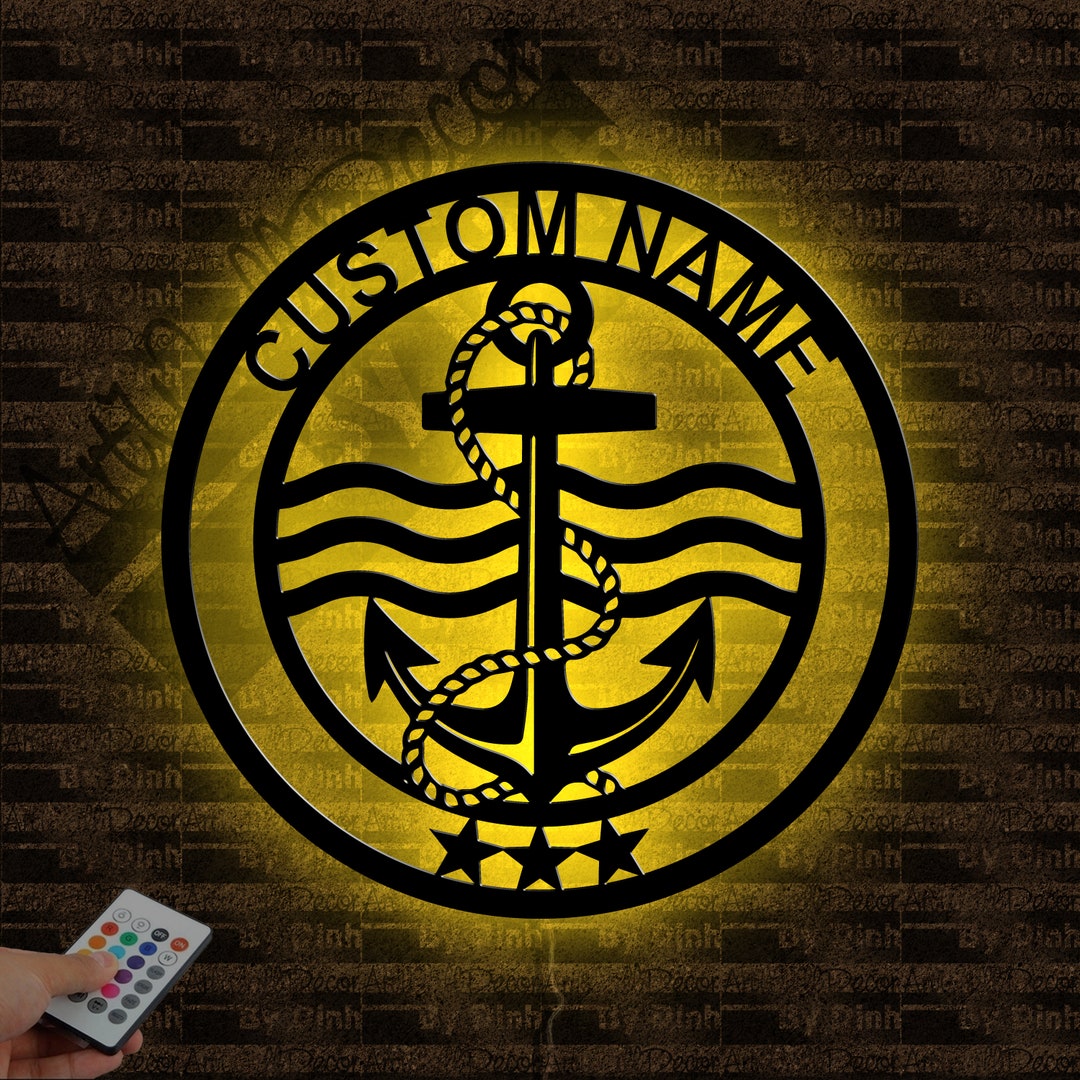 Personalized Anchor Metal Sign LED Light, Boating Anchor Metal Wall Art ...