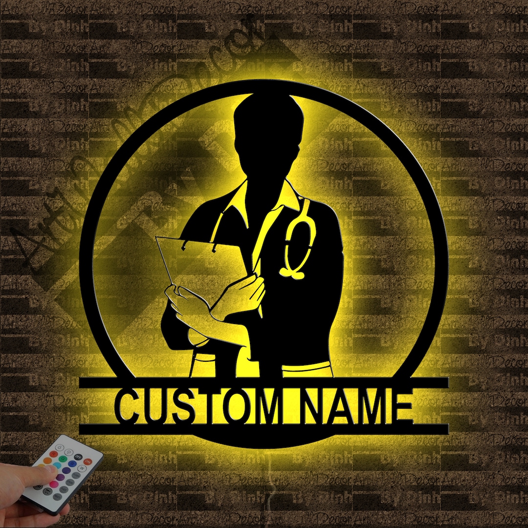 Custom Female Doctor Metal Sign LED Light, Female Doctor Name Sign ...