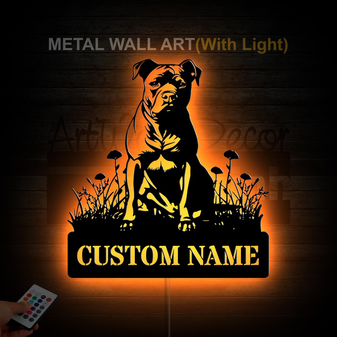 Custom American Staffordshire Terrier Metal Sign LED Light Dog Metal ...