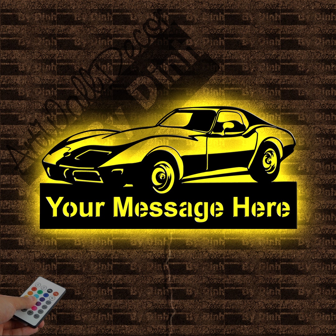 Custom Classic Car Metal Wall Art LED Light, Vintage Car Name Sign ...