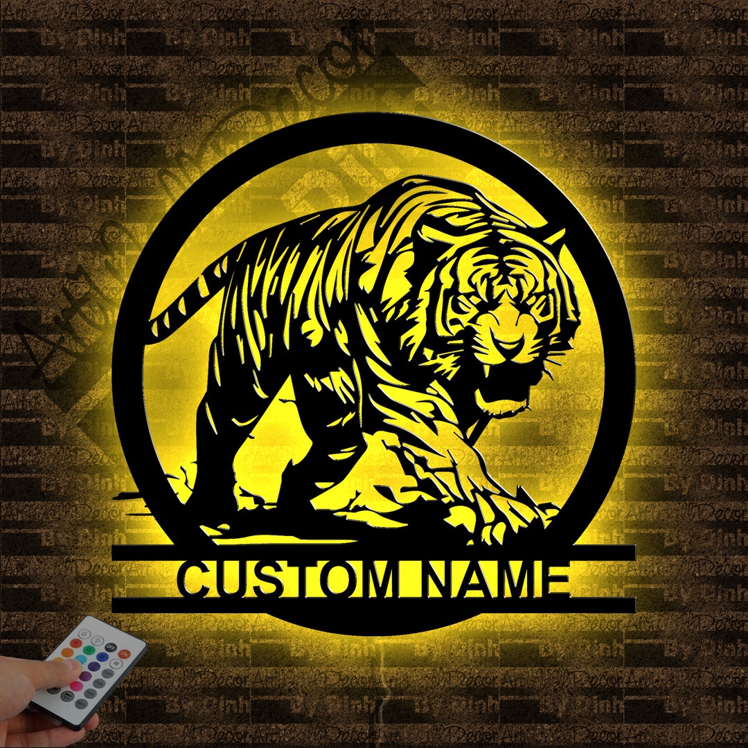 Personalized Tiger Metal Sign LED Light, Tiger Lover Name Sign, Wild ...