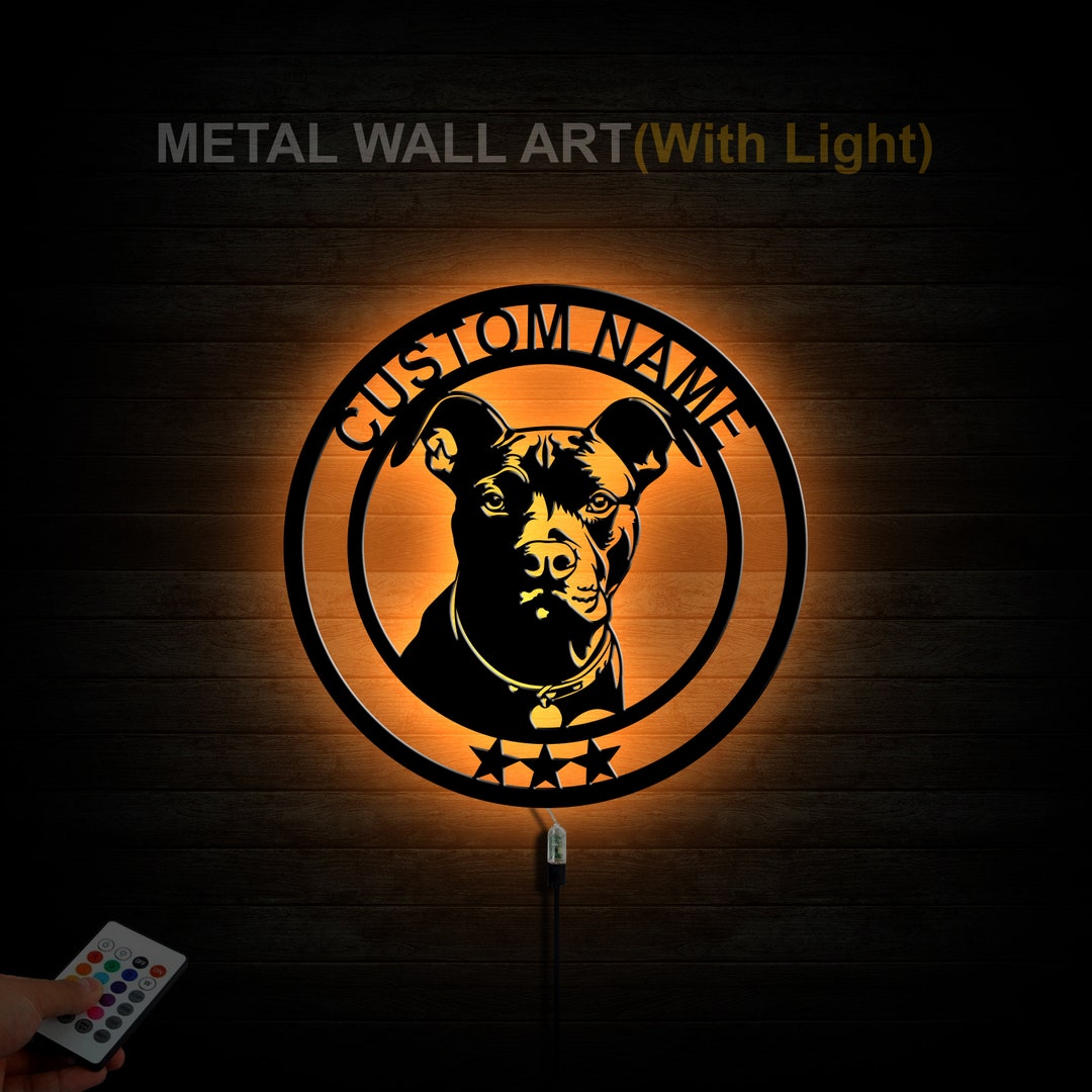 Custom Pit Bull Dog Metal Sign LED Light Dog Metal Wall Art Dog Wall ...