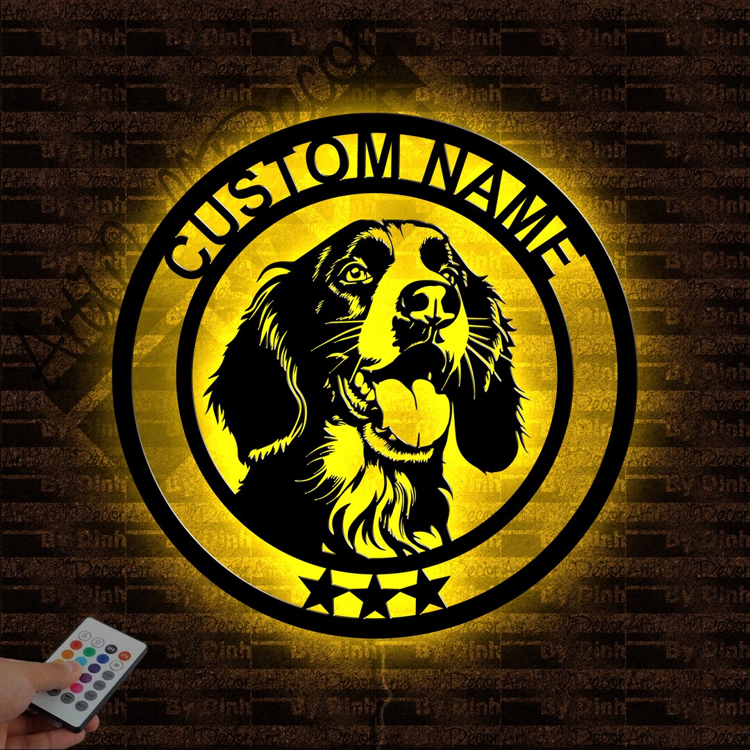 Custom English Springer Spaniel Dog Metal Sign LED Light, Dog Metal ...