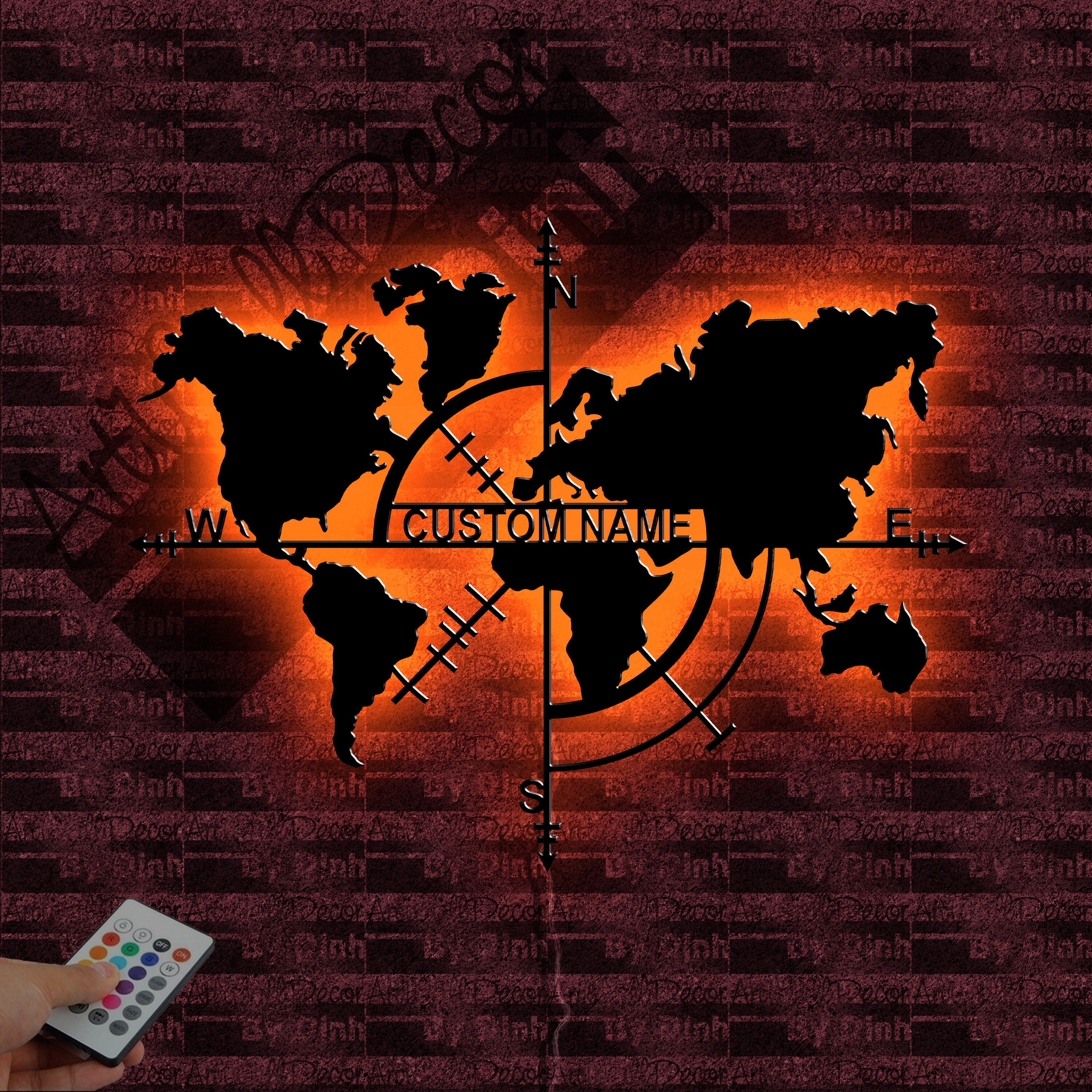 Custom World Map Metal Wall Art LED Light, World Map Metal Sign, World ...