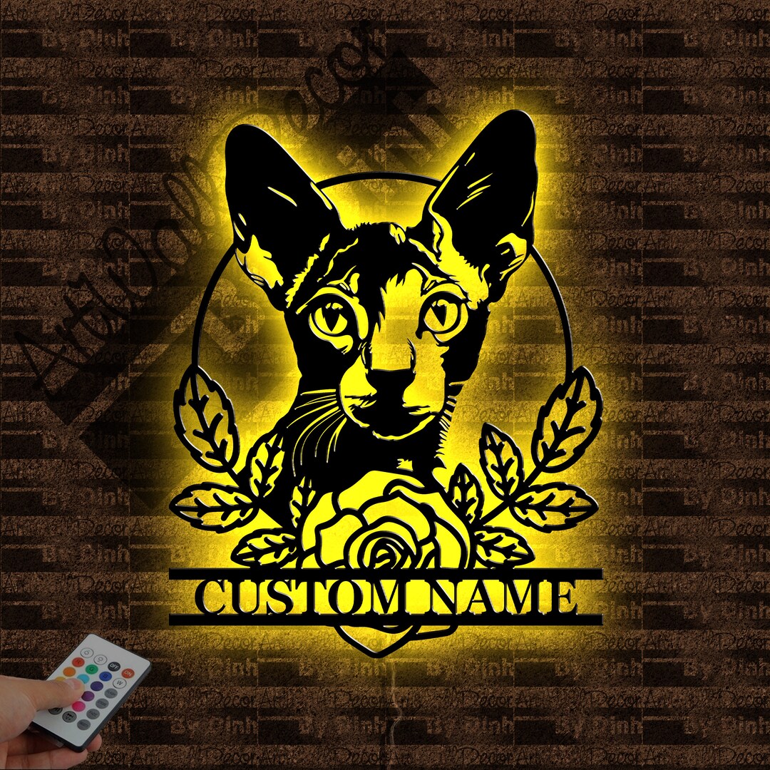 Custom Cornish Rex Cat Metal Sign LED Light, Cat Metal Wall Art, Cat ...