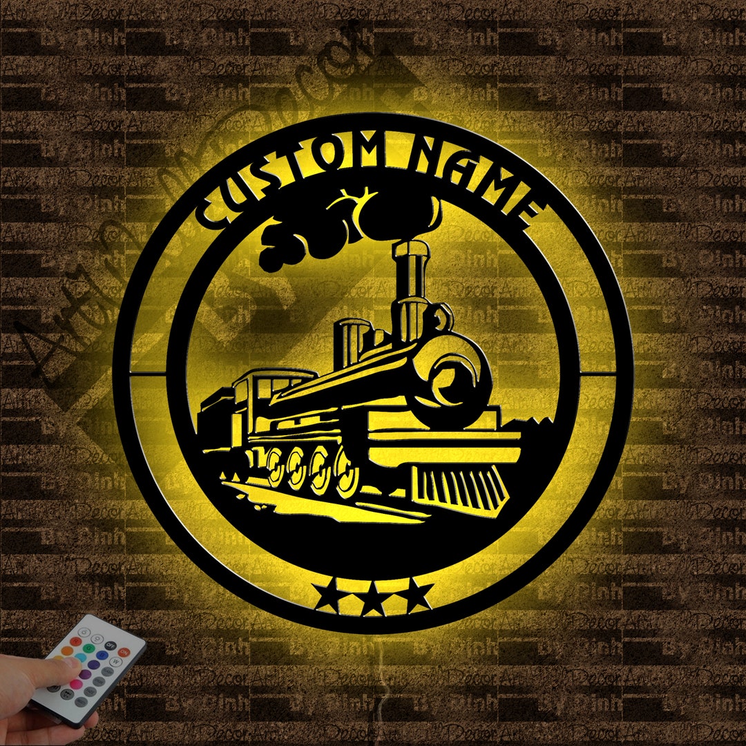 Personalized Train Metal Wall Art LED Light, Train Metal Sign, Train ...