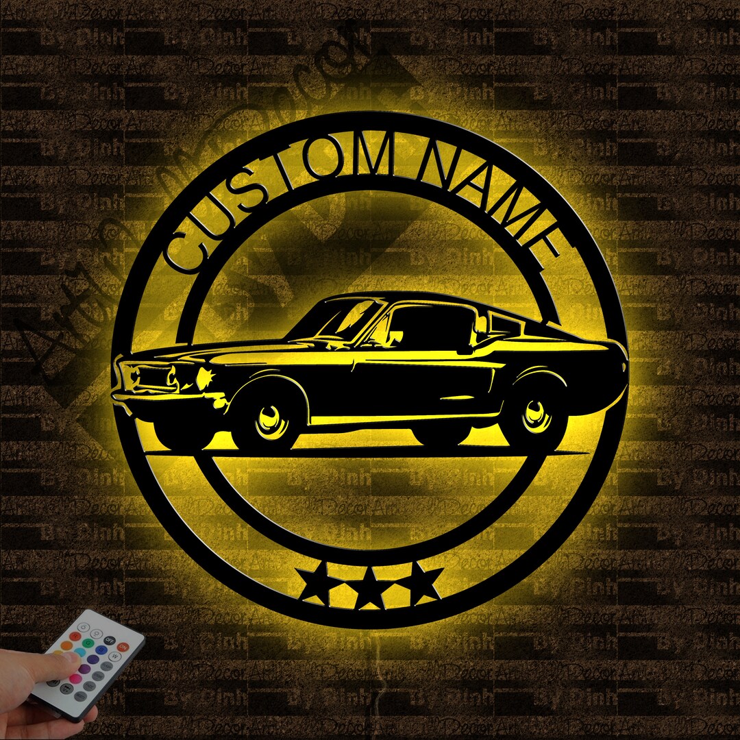 Custom American Muscle Car Metal Sign LED Light, Car Grarage Name Sign ...
