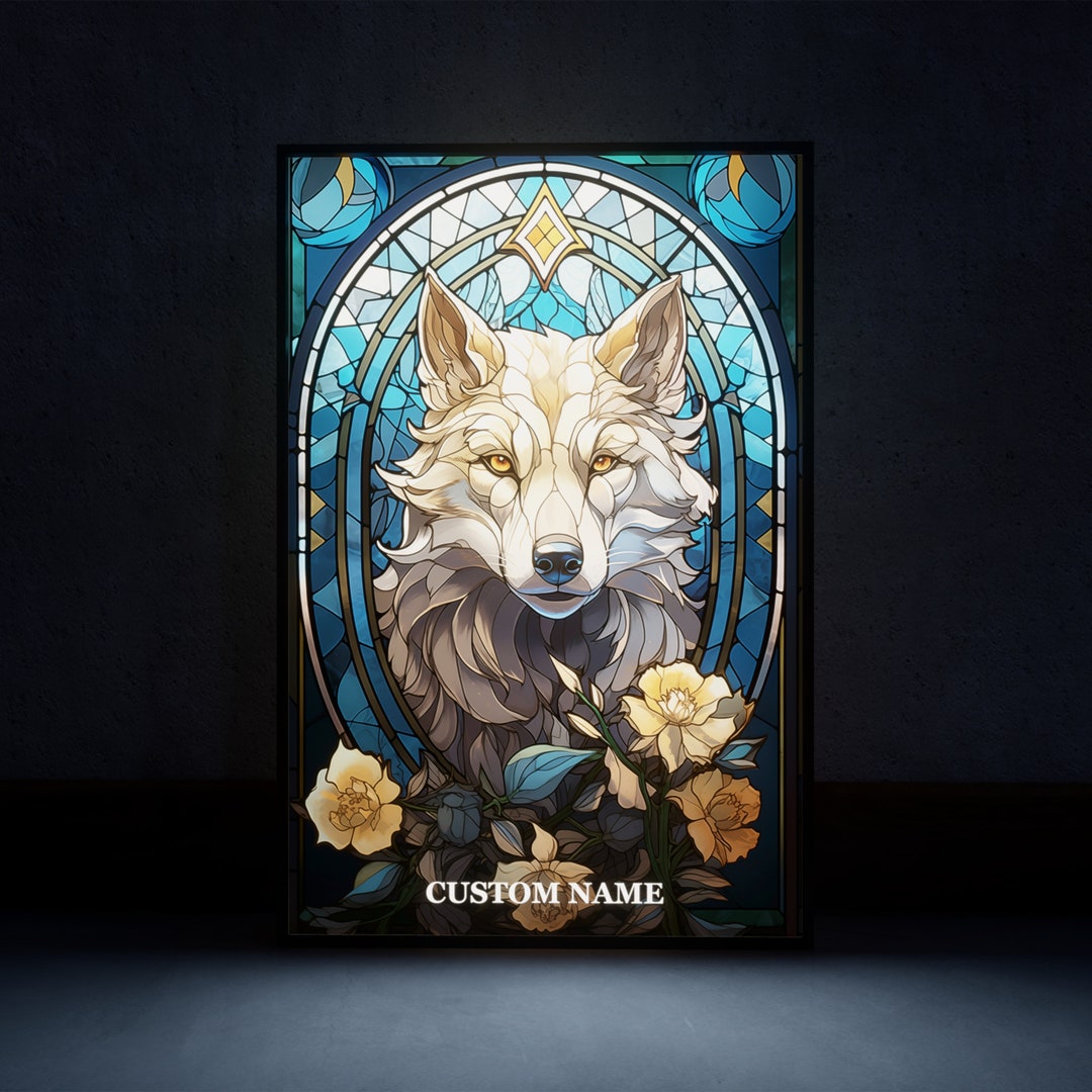 Wolf Faux Stained Glass Wolf Wall Art Wolf Light Box Wolf Acrylic Print Wolf Wall Light Art Wolf ...