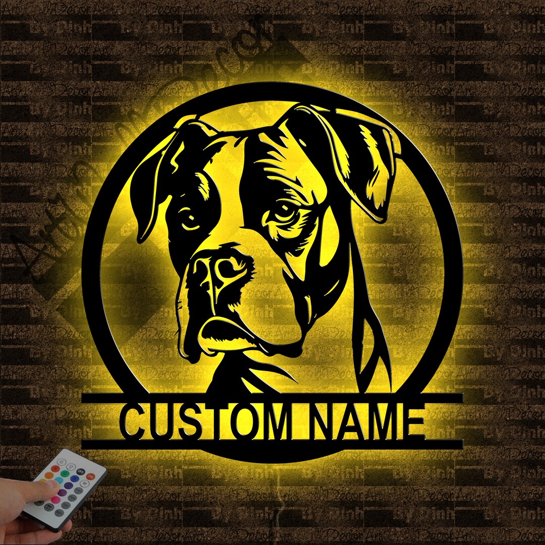 Custom Boxer Dog Metal Sign LED Light, Boxer Dog Lover Name Sign, Boxer ...
