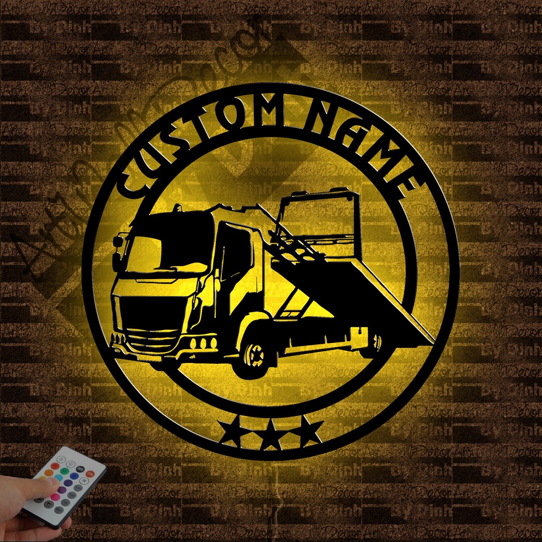 Custom Tow Truck Metal Wall Art LED Light, Tow Truck Metal Sign, Truck ...