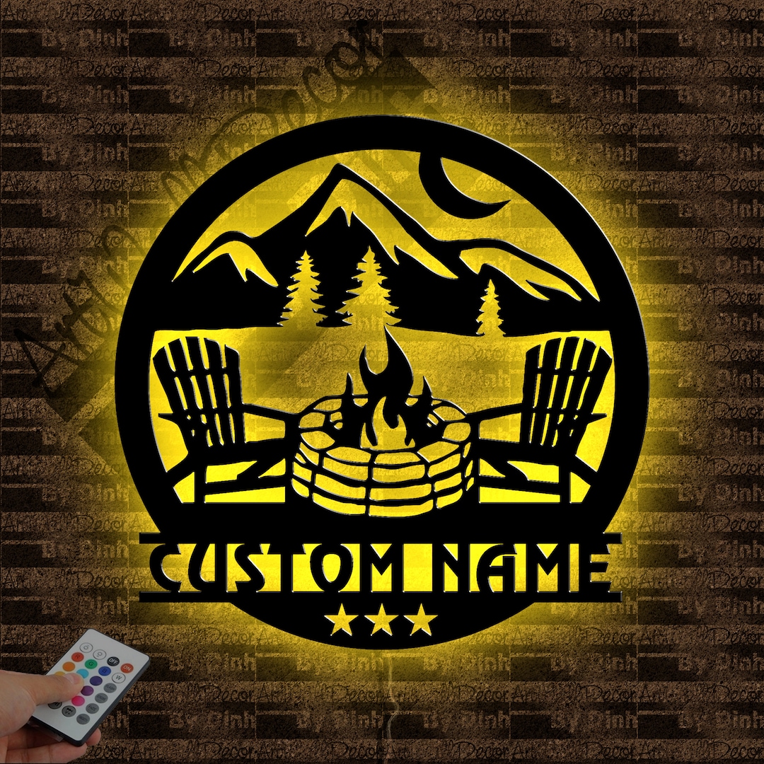 Personalized Fire Pit Metal Sign LED Light, Fire Pit Metal Wall Art ...