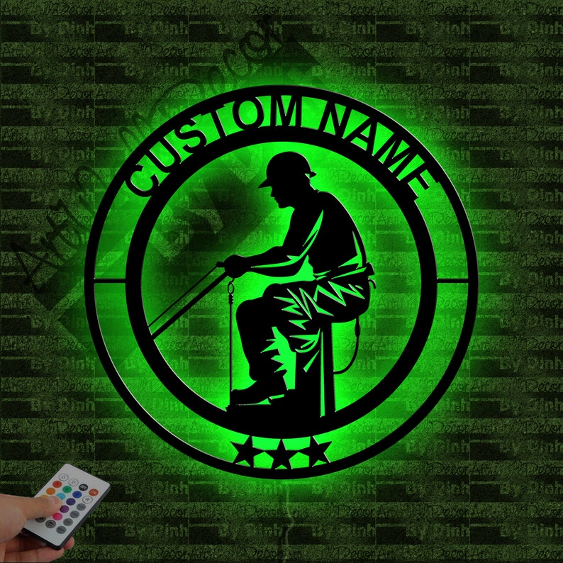 Lineman Metal Wall Art LED Light, Lineman Worker Metal Sign, Custom ...