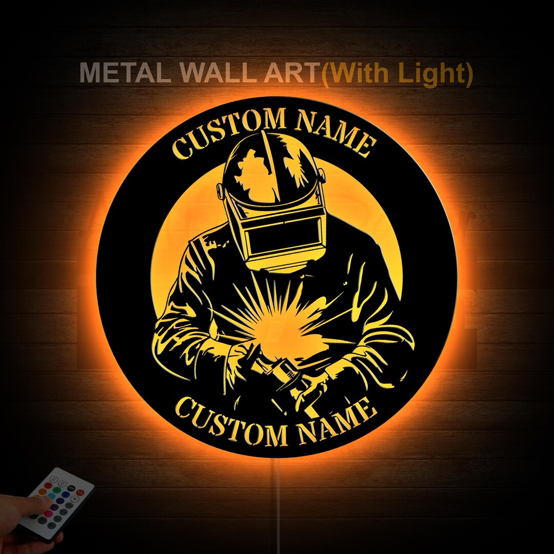Custom Welder LED Metal Wall Art With Name, Welding Worker Wall Sign, Personalized Garage Decor ...