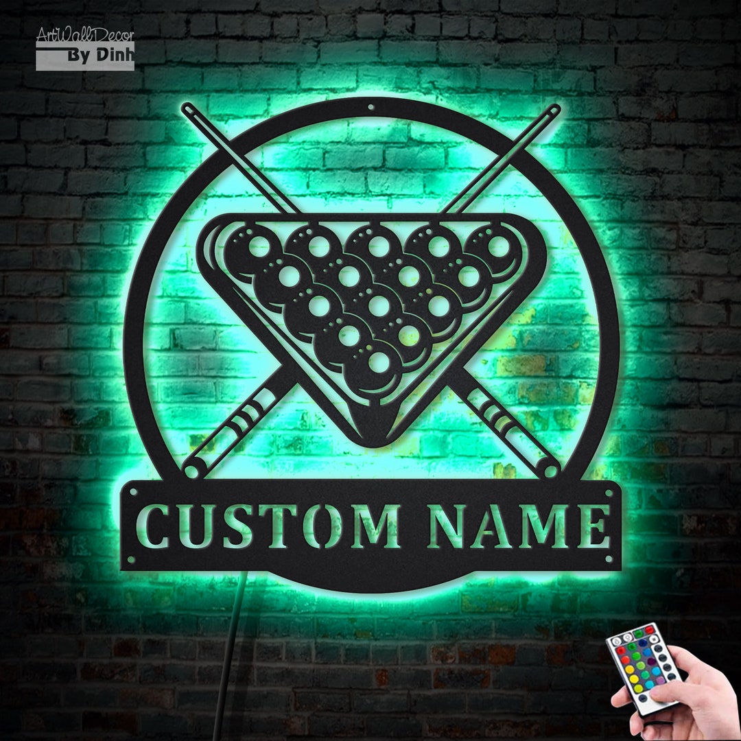 Custom Billiards Pool Hall Metal Wall Art LED Light - Personalized Pool ...