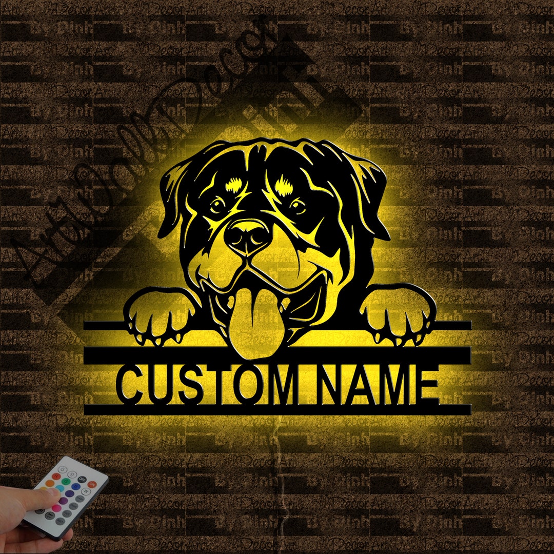 Personalized Rottweiler Metal Sign LED Light, Custom Rottweiler Name ...