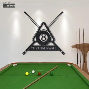Billiards Metal Wall Art With LED Light Snooker Player Name Sign Home ...