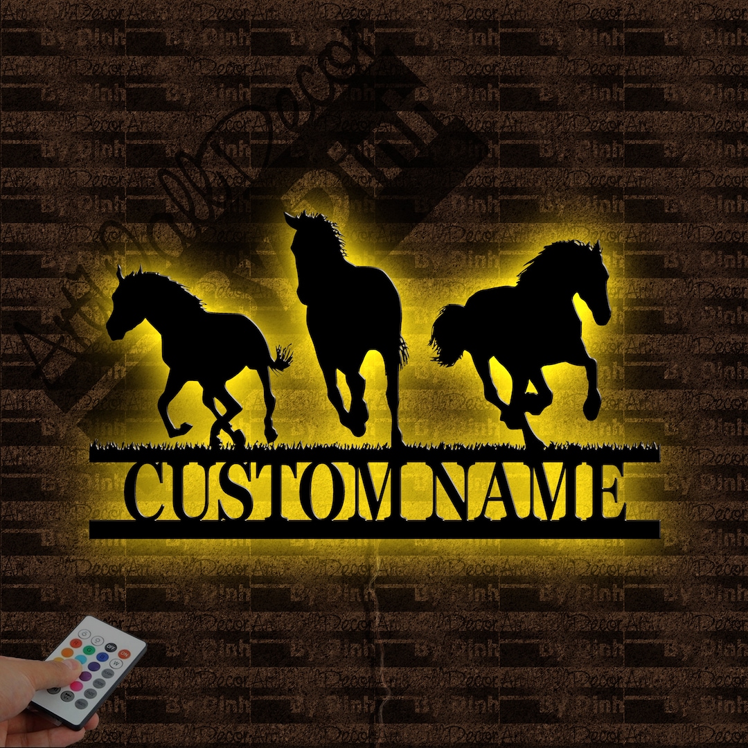 Custom Horse Metal Wall Art LED Light, Horse Metal Sign, Farm Horse ...