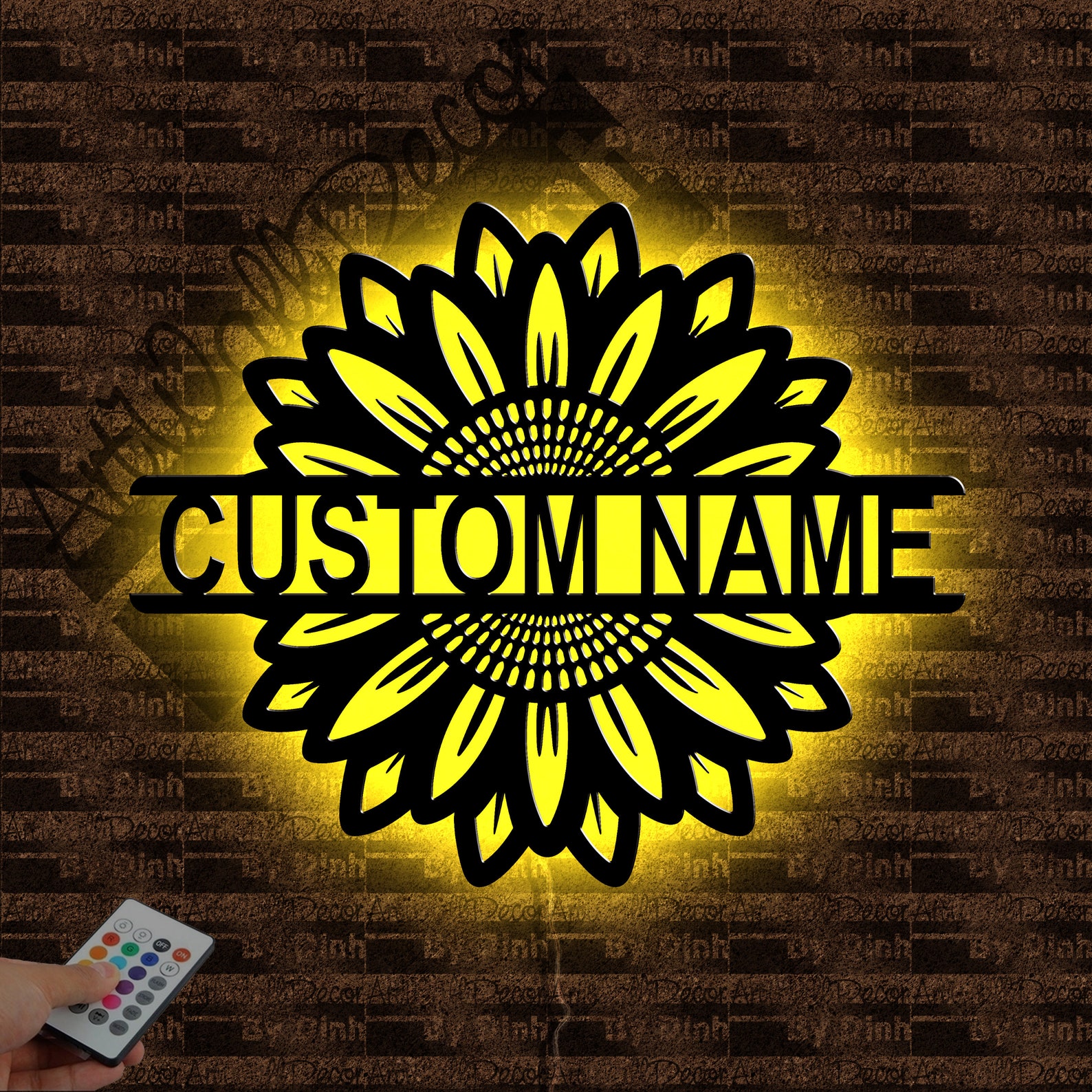 Custom Sunflower Metal Wall Art LED Light Sunflower Metal Sign Monogram ...