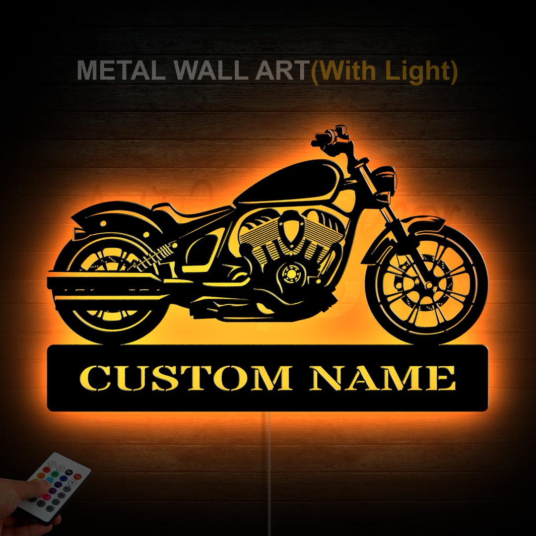 Custom Vintage Motorcycle Metal Wall Art LED Light, Motorcycle Metal ...