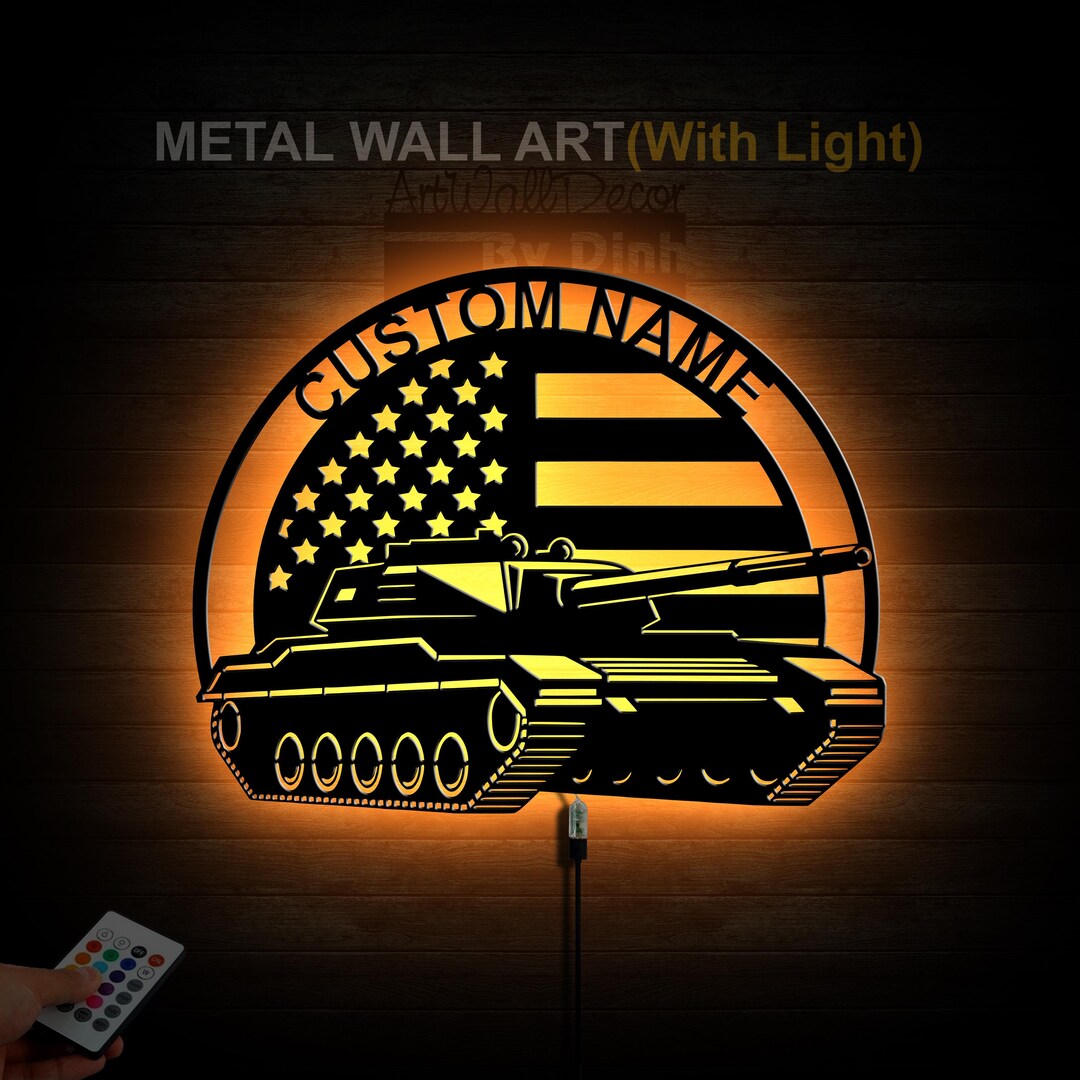 Personalized US Military Tank Metal Wall Art LED Light Battle Tank ...