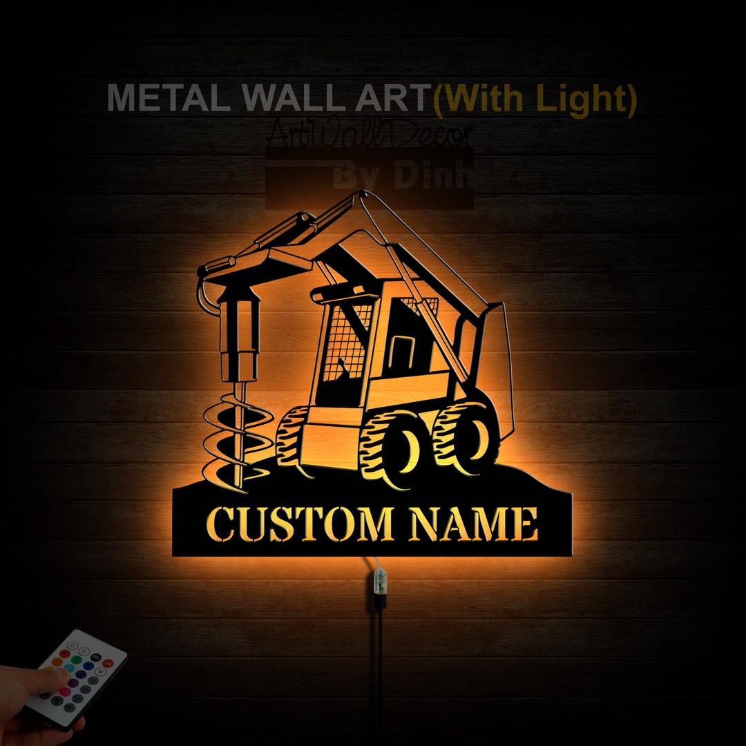 Personalized Drilling Skid Steer Metal Wall Art LED Light Drilling ...
