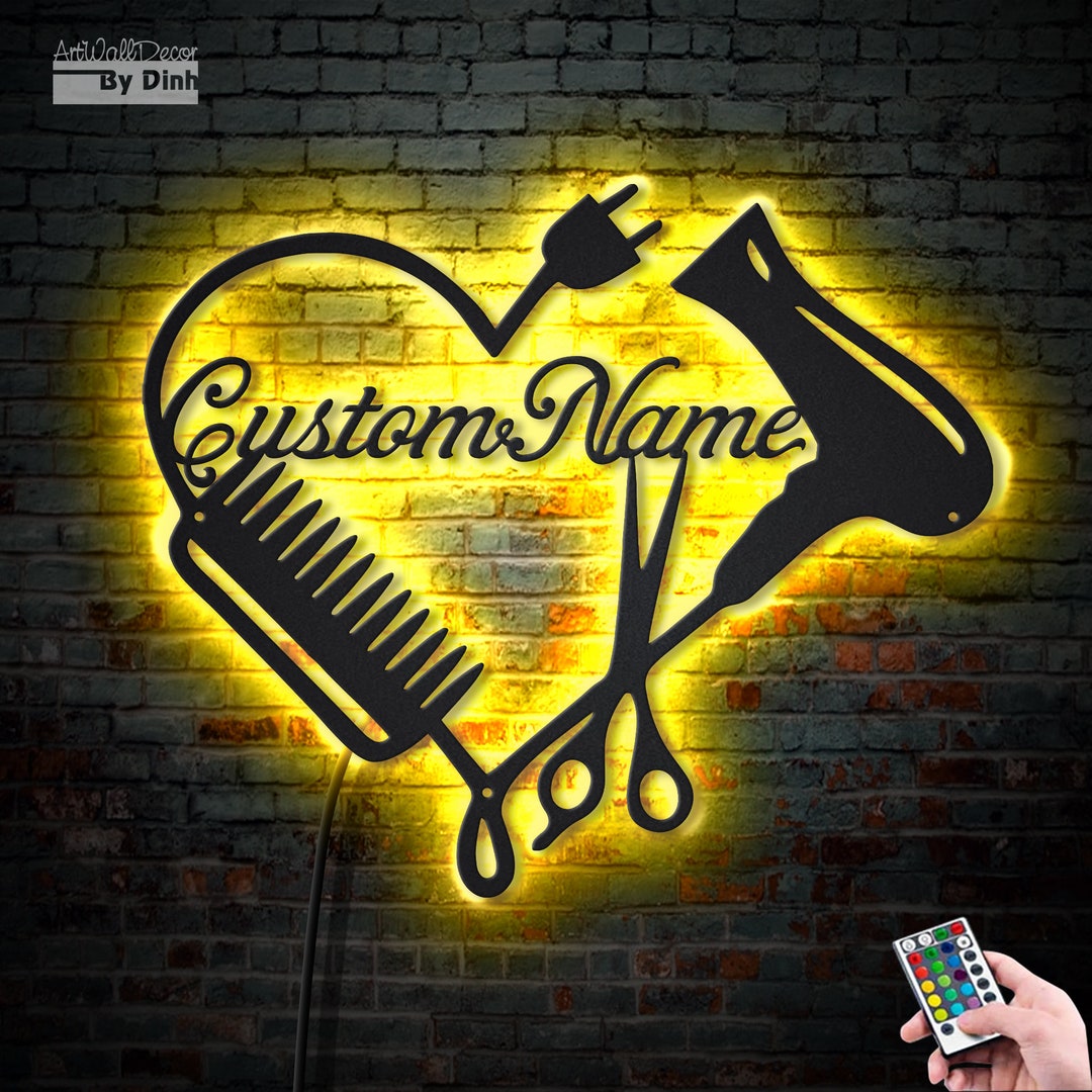 LED Metal Wall Decor With Heart Design for Hair Stylists - Personalize ...