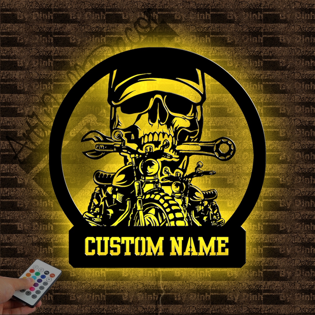 Custom Mechanic Skull Metal Sign LED Light,personalized Motorbike ...