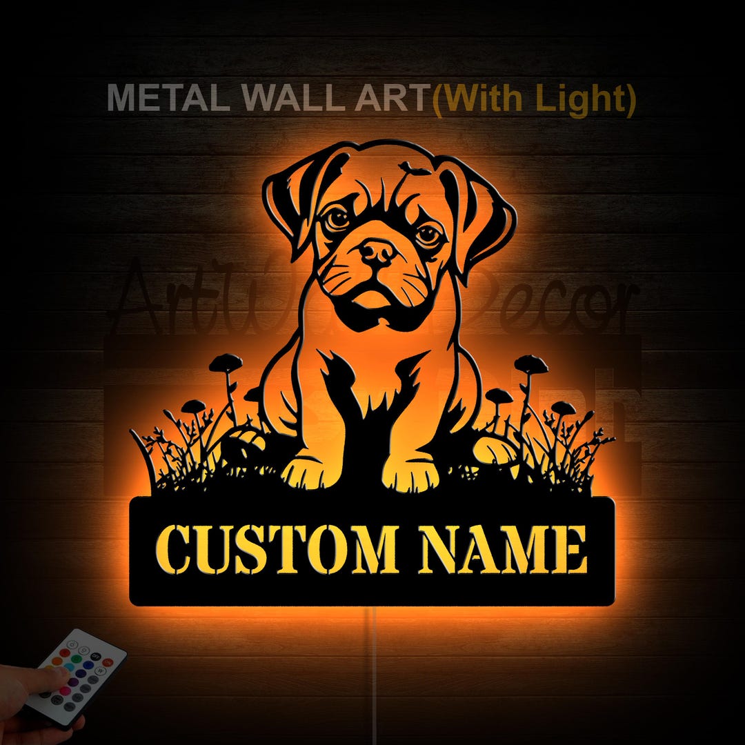 Custom Baby Bulldog Metal Sign LED Lights Bulldog Metal Sign Bulldog ...