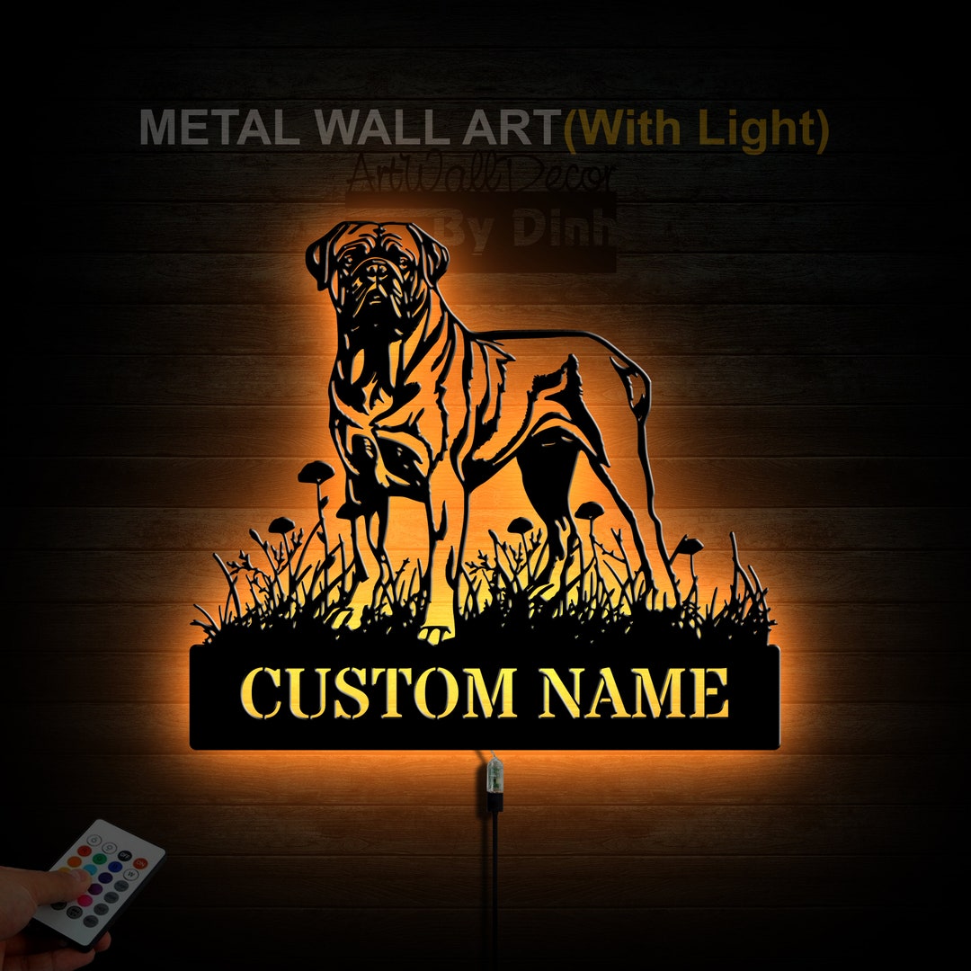 Custom Bullmastiff Metal Sign LED Light Bullmastiff Metal Wall Art ...