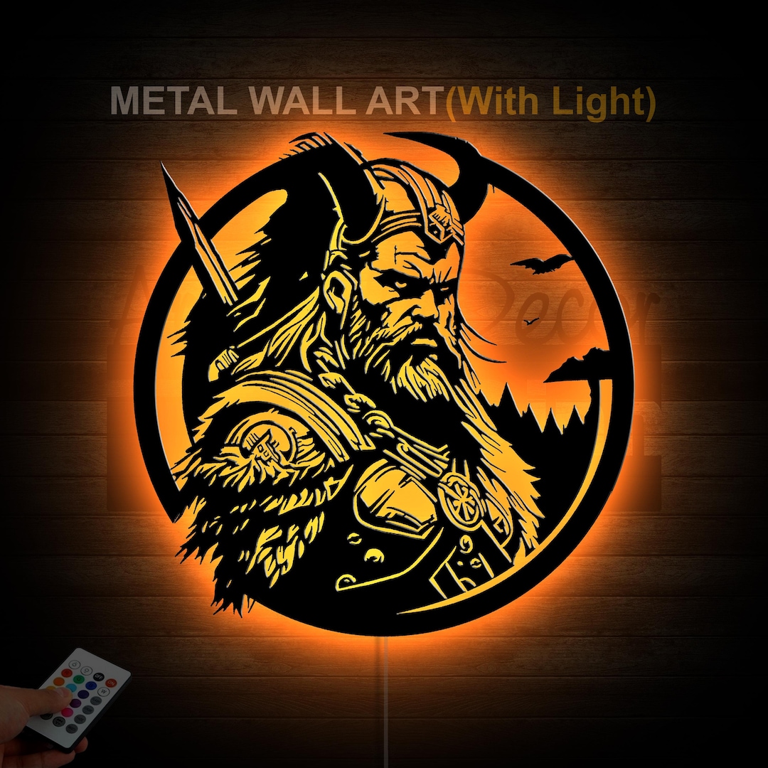 Viking Warrior LED Metal Wall Art, Norse Fighter Wall Sign, Nordic ...
